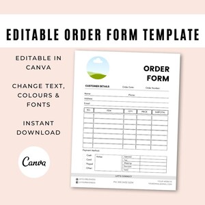 Editable Order Form Template Purchase Order Form Template Fillable ...