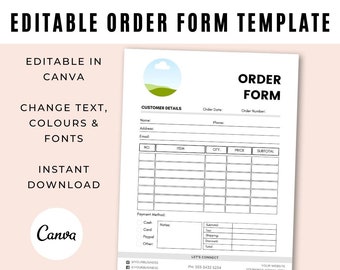 Order Form Template, Order Form for Small Business, Purchase Order Form, Editable Order Form ...