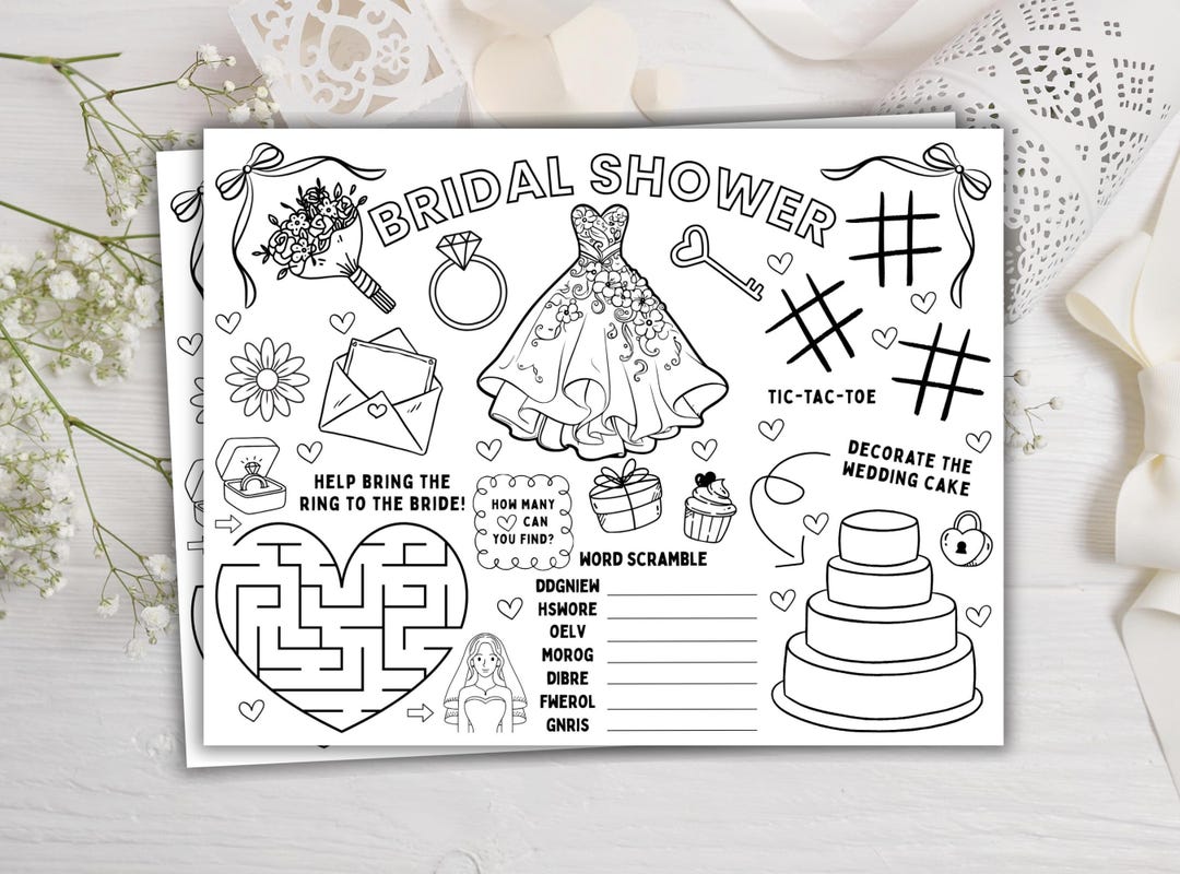 Bridal Shower Activity Placemat Printable Bridal Shower Coloring for ...