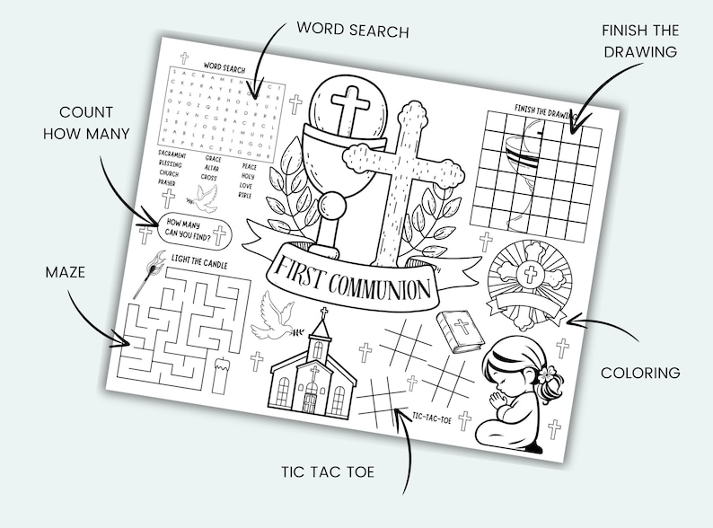 First Communion Coloring Placemat First Communion Activity Placemat ...