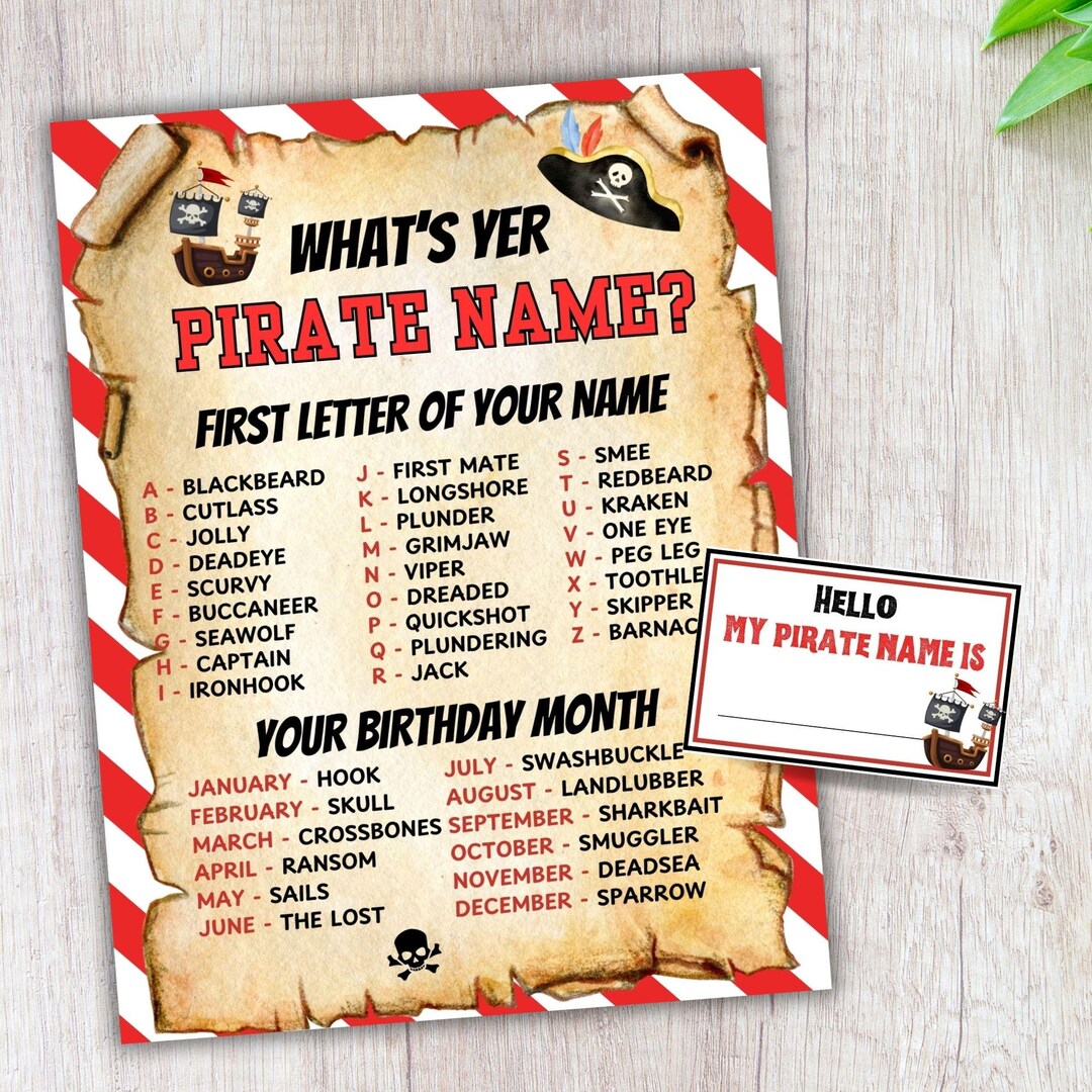What's Your Pirate Name Party Game Printable Pirate Game Pirate Name ...