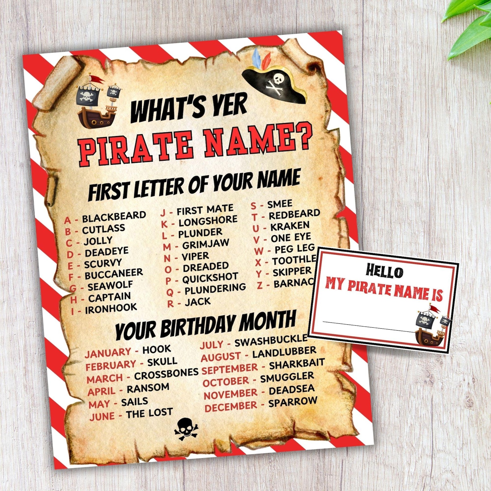 What's Your Pirate Name Party Game Printable Pirate Game Pirate Name Generator Pirate Birthday ...