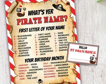 What's Your Pirate Name? Name Generator Printable Party Game Instant ...