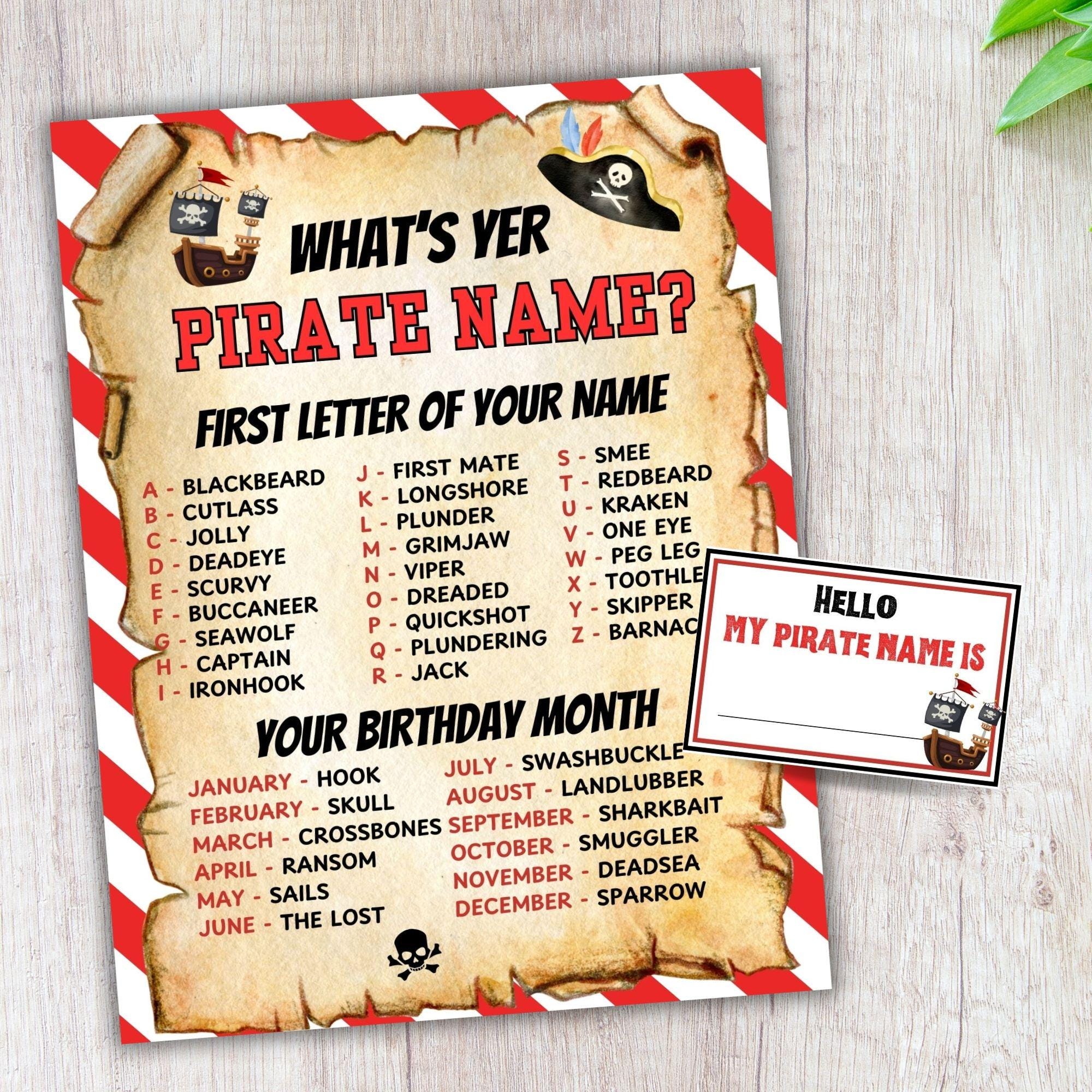 What's Your Pirate Name Party Game Printable Pirate Game Pirate Name ...