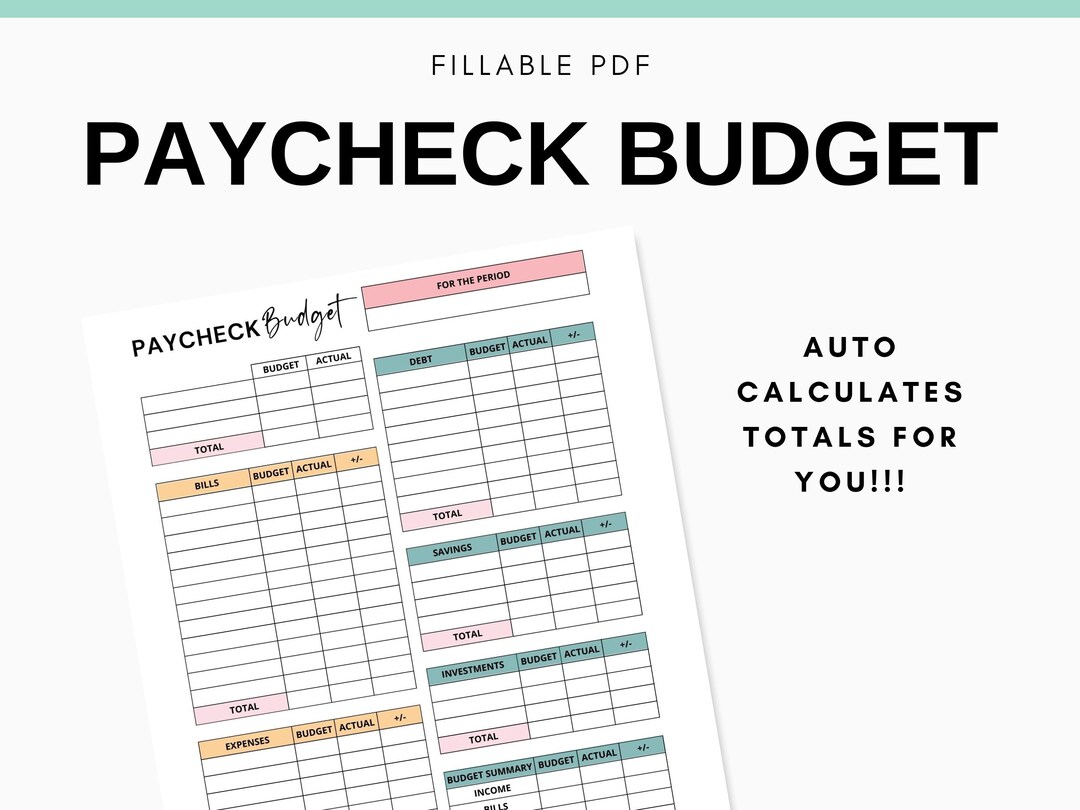Paycheck Budget Printable Editable Pay Check Budget Printable Budget ...