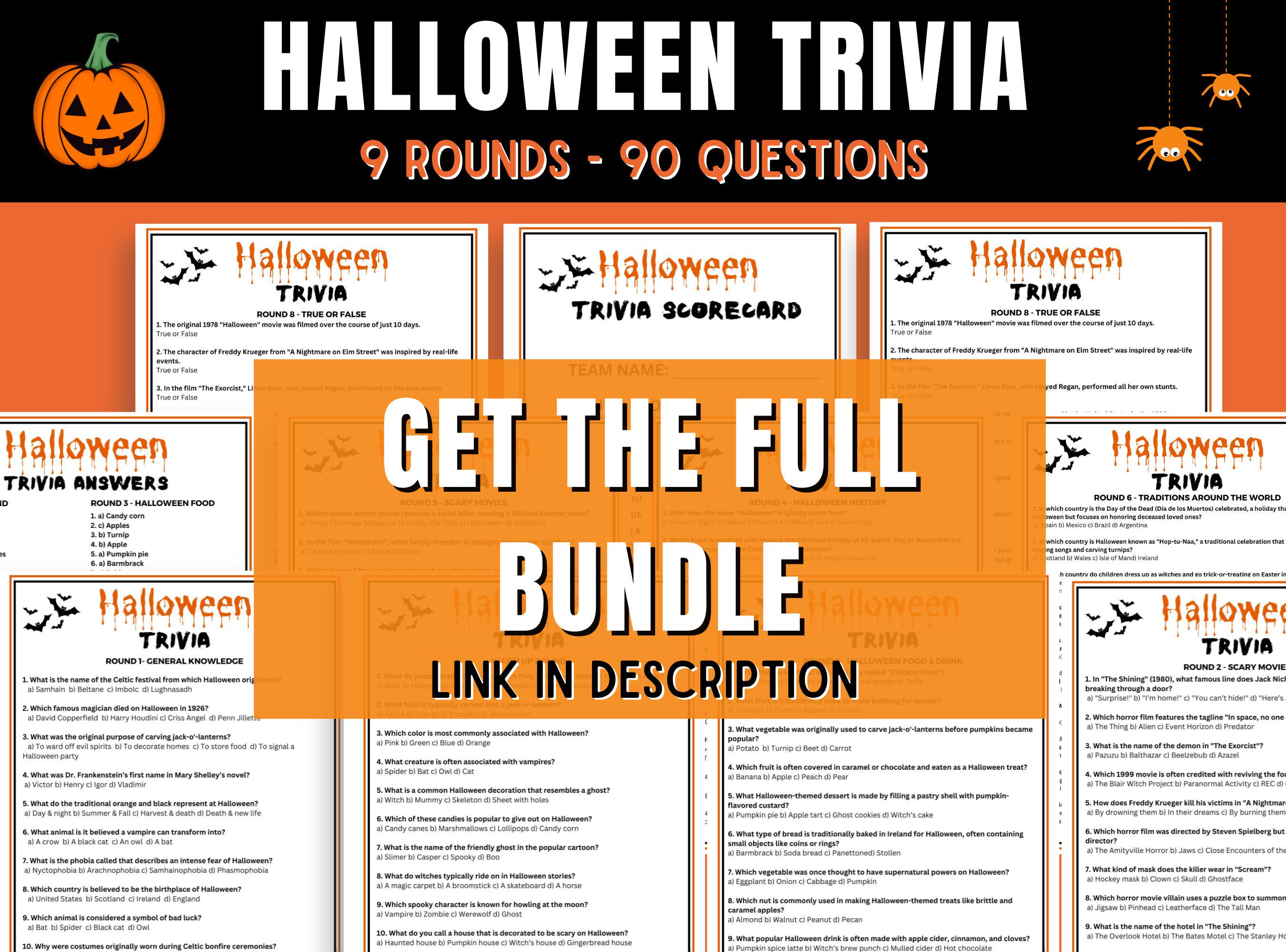 Halloween Trivia Game Printable Halloween Trivia Night Halloween Quiz ...