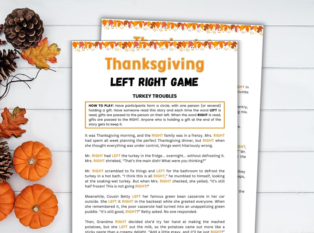 Thanksgiving Left Right Game Printable Friendsgiving Game Thanksgiving ...