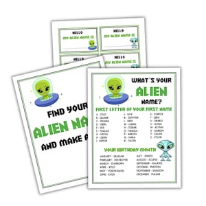 What's Your Alien Name Party Game Printable Alien Party Game Alien Name ...