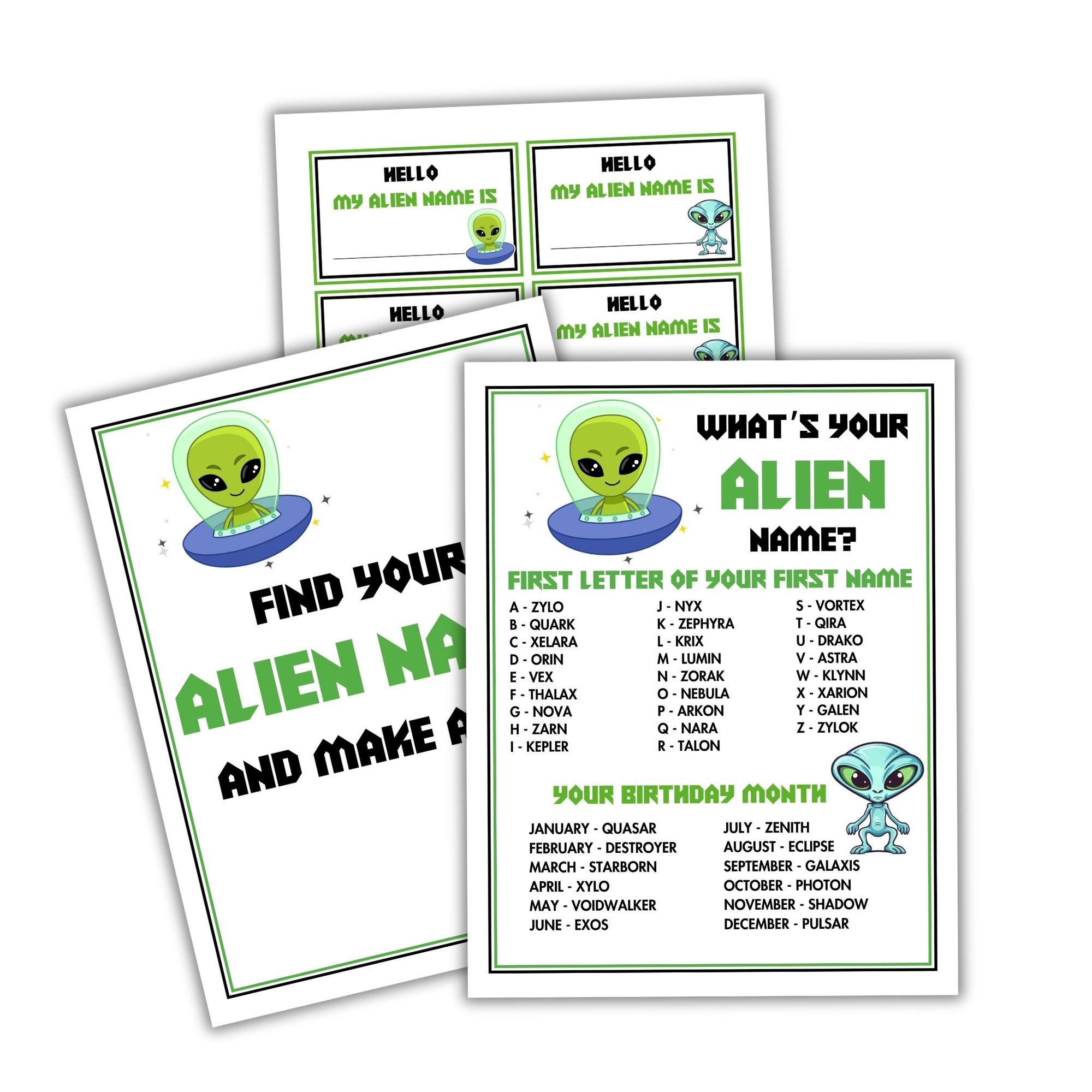 What's Your Alien Name Party Game Printable Alien Party Game Alien Name ...