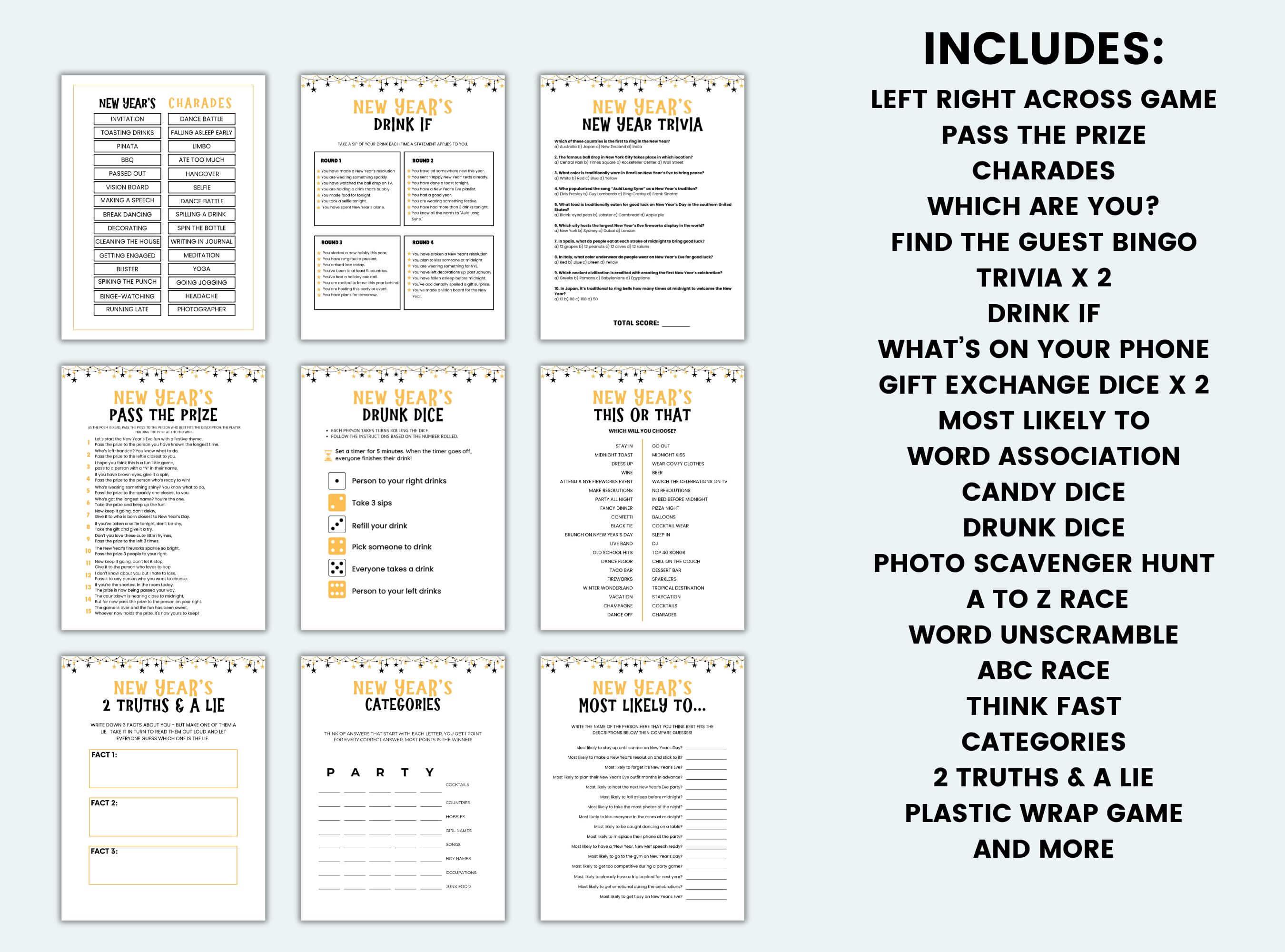 New Years Game Bundle Printable New Years Eve Games NYE Games New Year ...