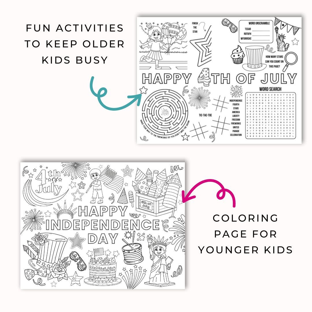 4th of July Activity Placemat Printable Independence Day Coloring ...