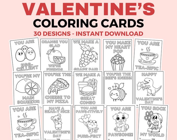 Printable Valentine's Day Coloring Cards - Cute Food Designs for Kids ...
