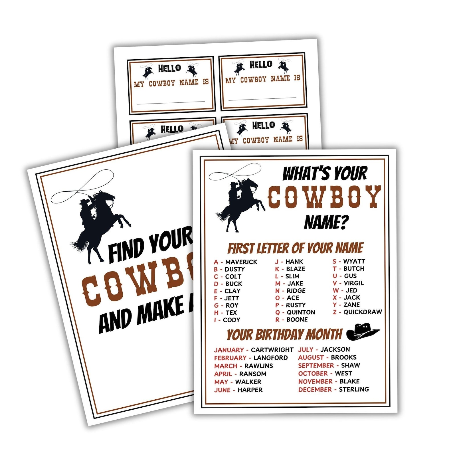 What's Your Cowboy Name Party Game Printable Cowboy Party Game Cowboy ...