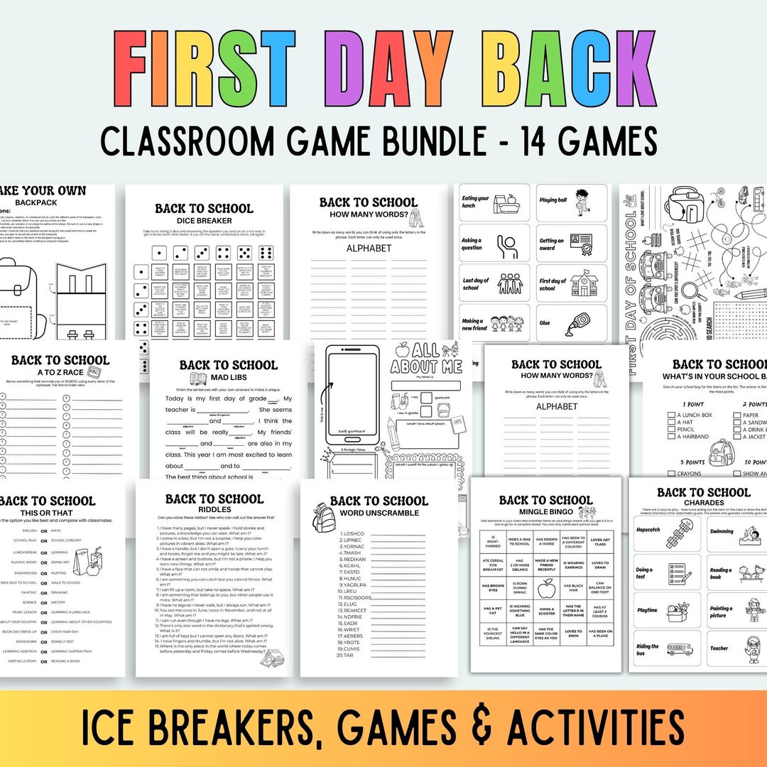Back to School Games Bundle Printable First Day of School Icebreakers ...