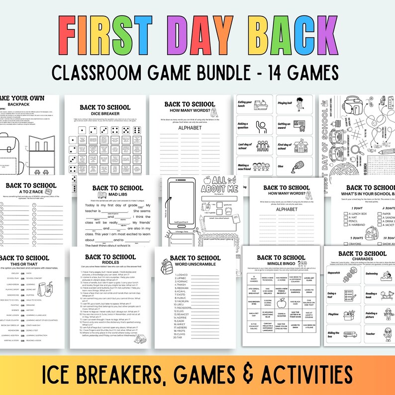 Back to School Games Bundle Printable Ice Breaker for Classroom First ...