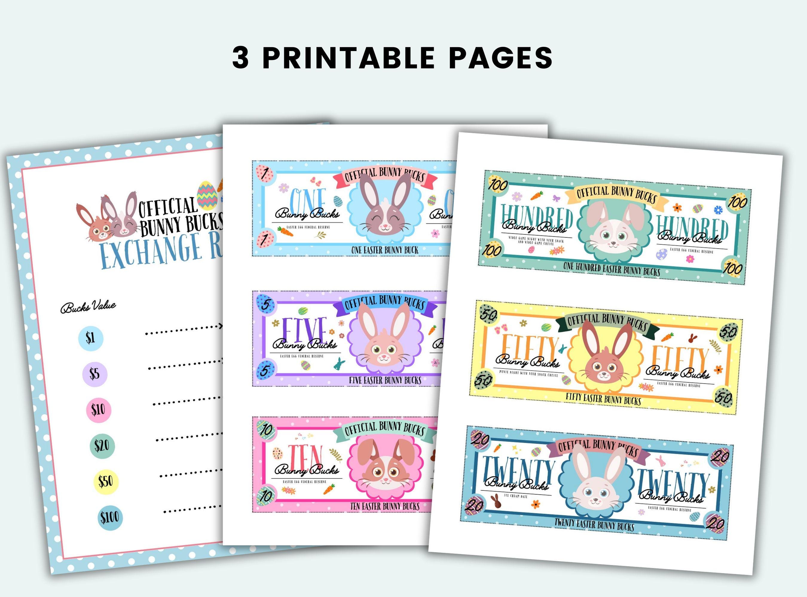 Easter Bunny Bucks Printable Bunny Bucks Easter Basket Filler Easter ...