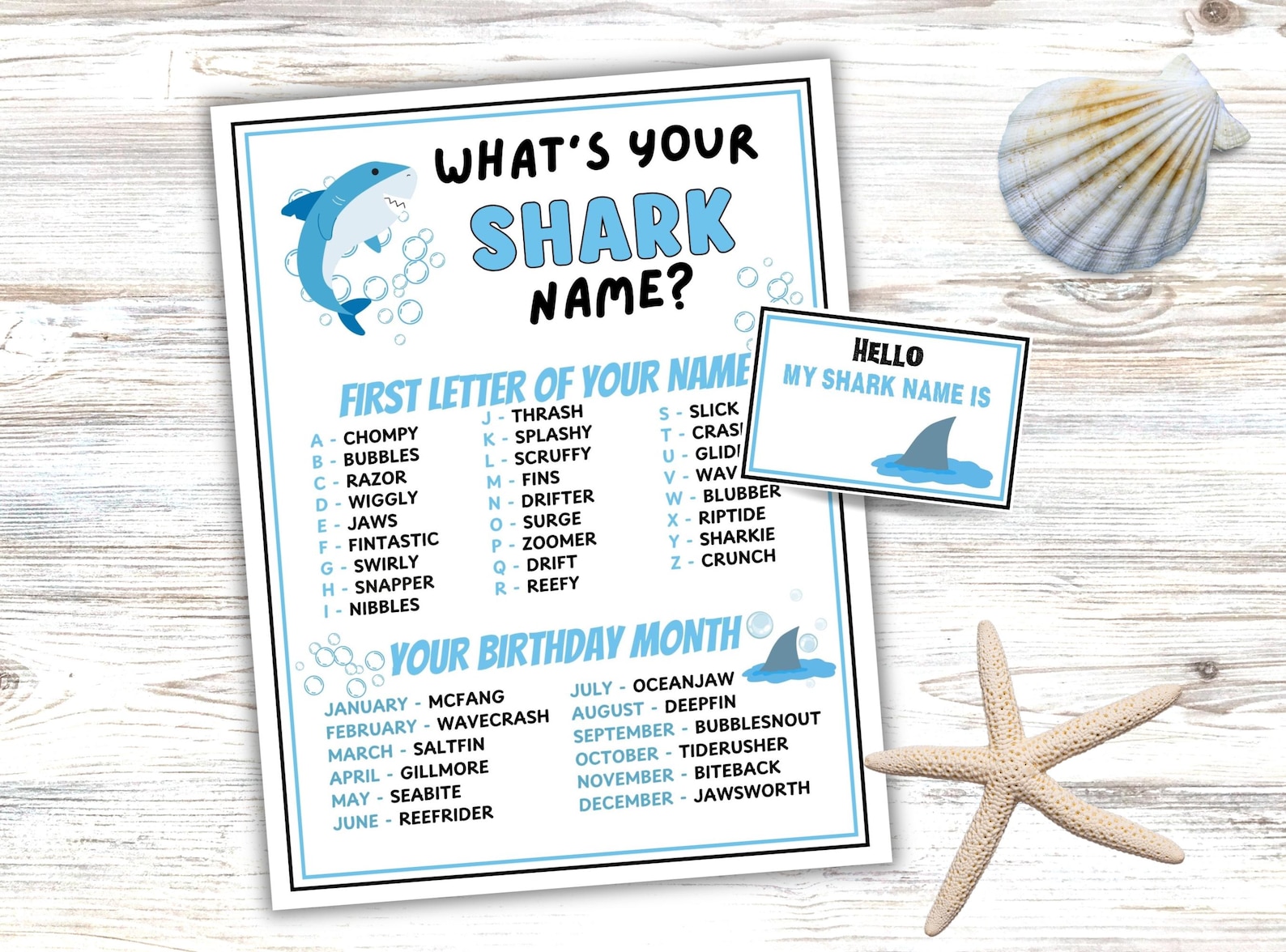 What's Your Shark Name Game Printable Shark Party Game Shark Week Game ...