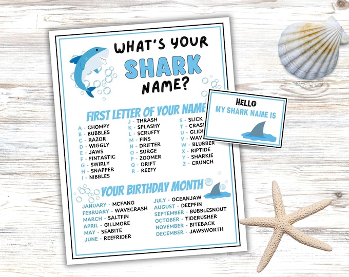Shark Name Game Printable, What's Your Shark Name Game, Name Generator ...