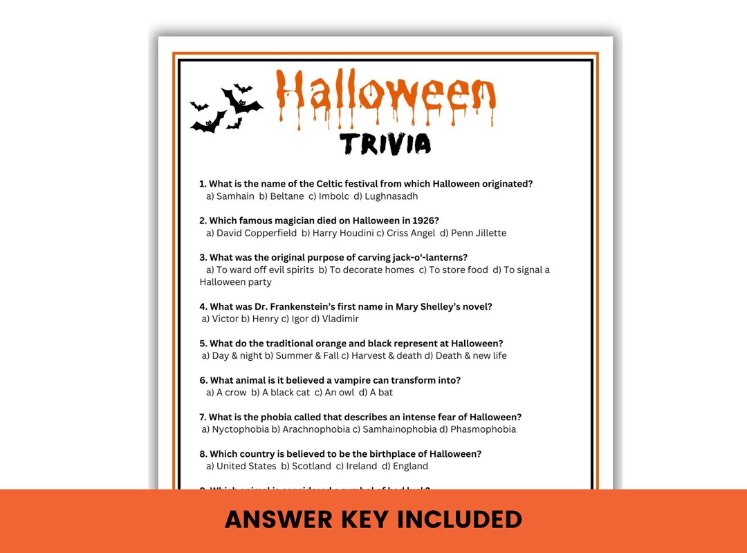 Halloween Trivia Game Printable Halloween Trivia Night Halloween Quiz ...