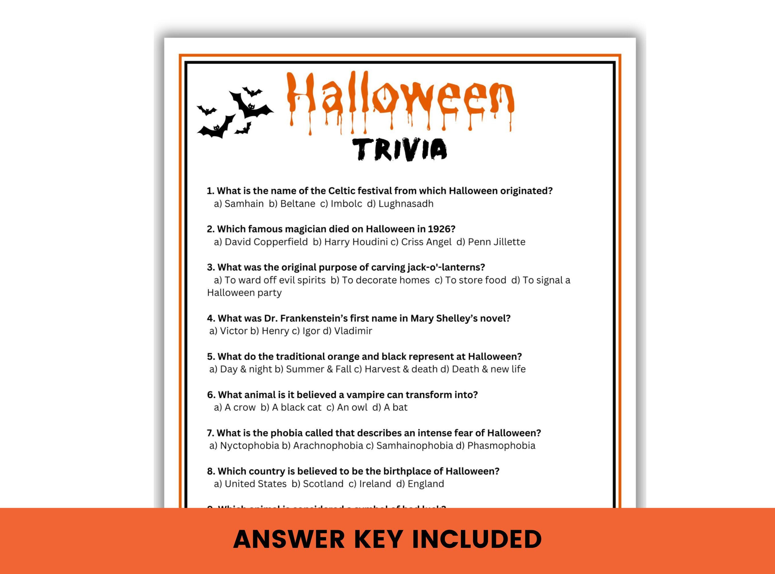 Halloween Trivia Game Printable Halloween Trivia Night Halloween Quiz ...