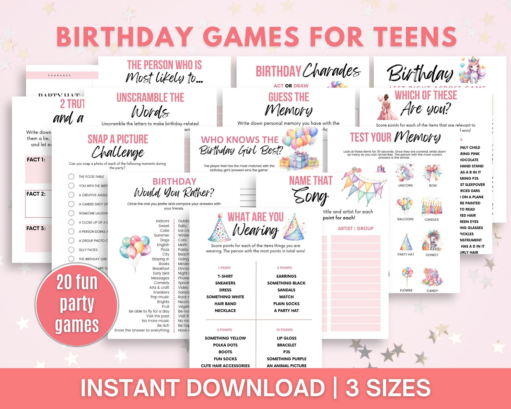 Teen Girl Birthday Party Games Printable Party Games for - Etsy