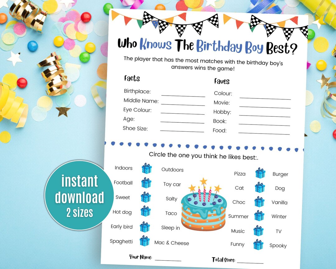 Who Knows the Birthday Boy Best Party Game Printable Party - Etsy