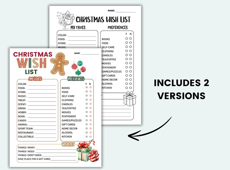 Christmas Wish List Coworker Printable Secret Santa Survey Gift ...