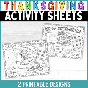 Thanksgiving Activity Placemat Printable Thanksgiving Coloring Placemat ...