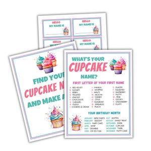 What's Your Cupcake Name Party Game Printable Cupcake Party Game ...