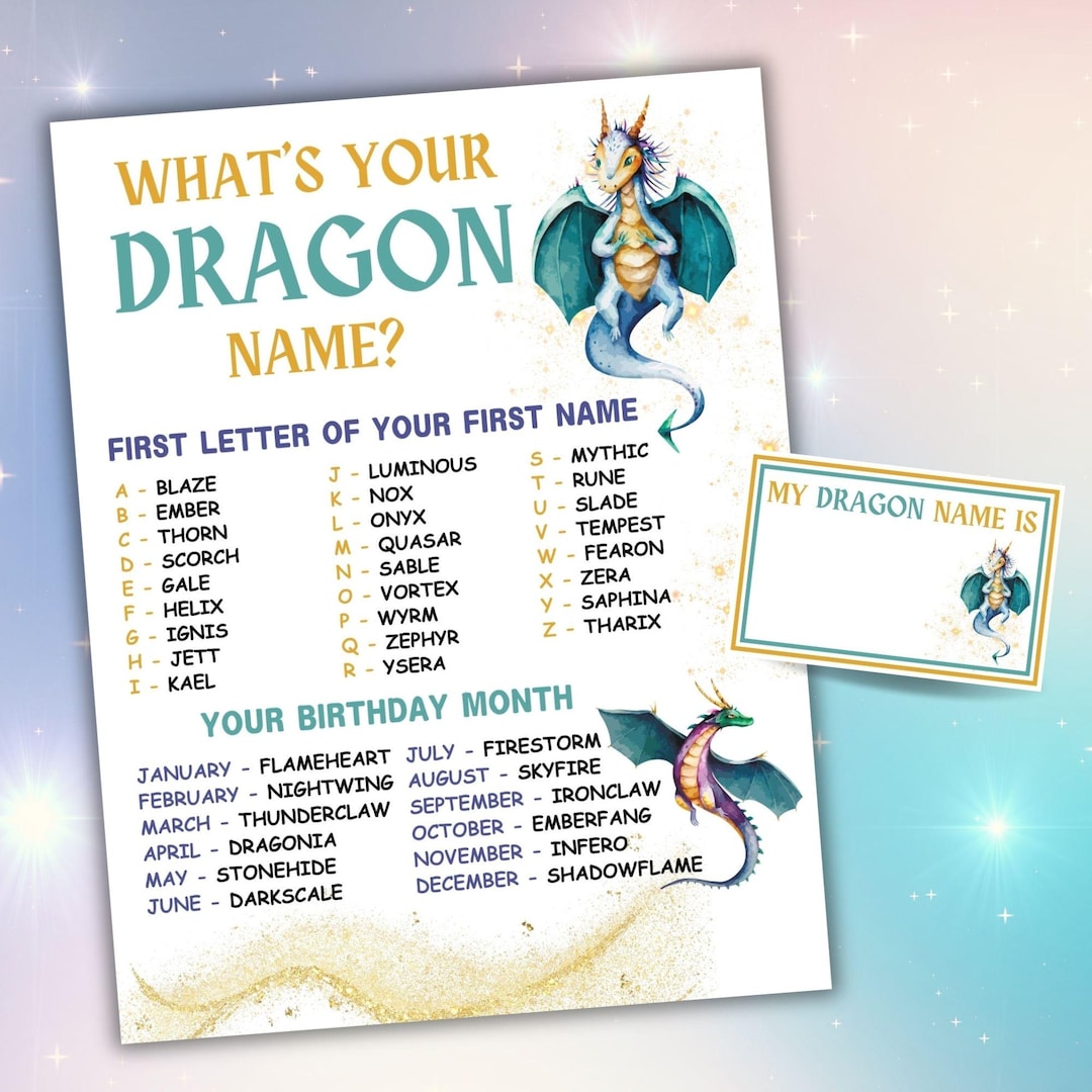 What's Your Dragon Name Party Game Printable Dragon Game Dragon Name ...