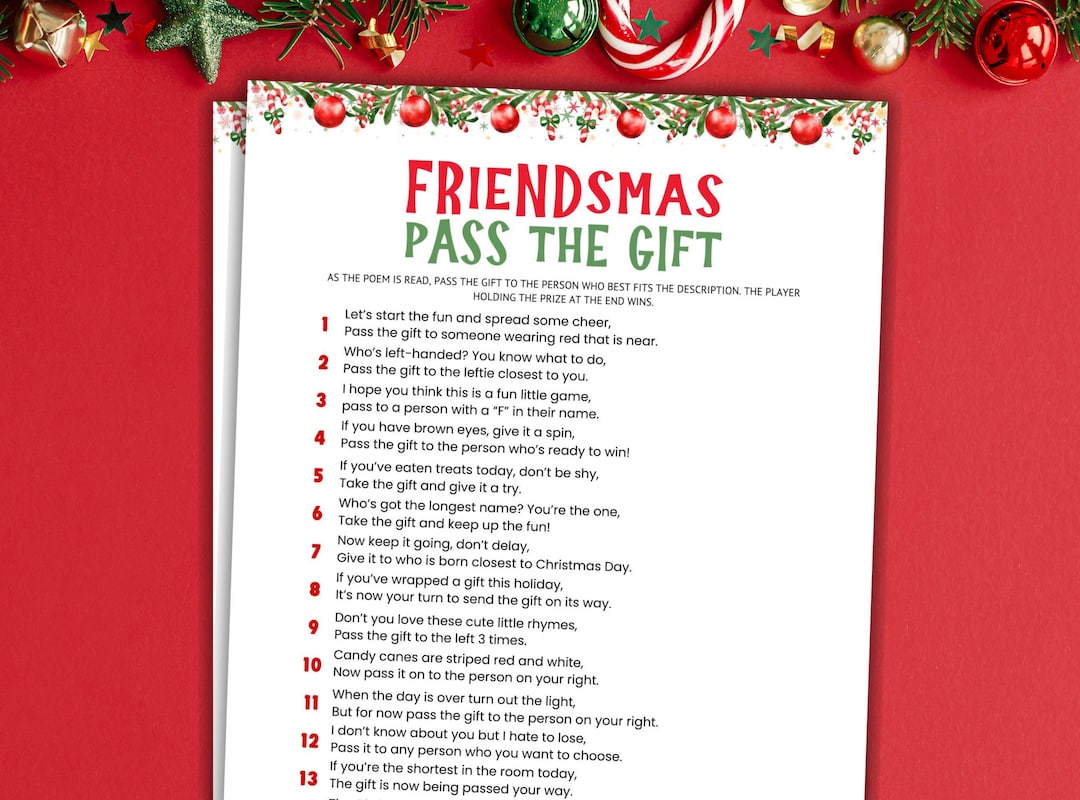 Friendsmas Pass the Gift Game Printable Christmas Game Christmas Pass ...