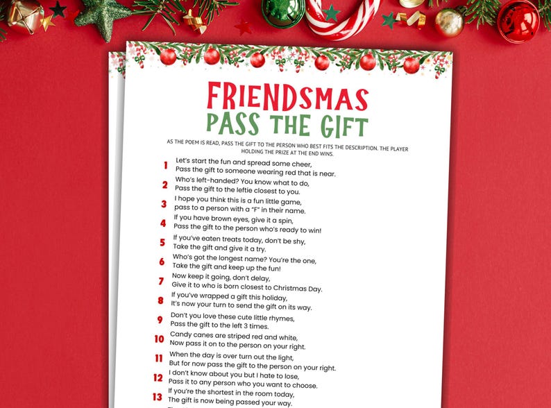 Friendsmas Pass the Gift Game Printable Christmas Game Christmas Pass ...