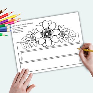 Flower Paper Crown Printable Flower Crown Floral Crown Coloring ...