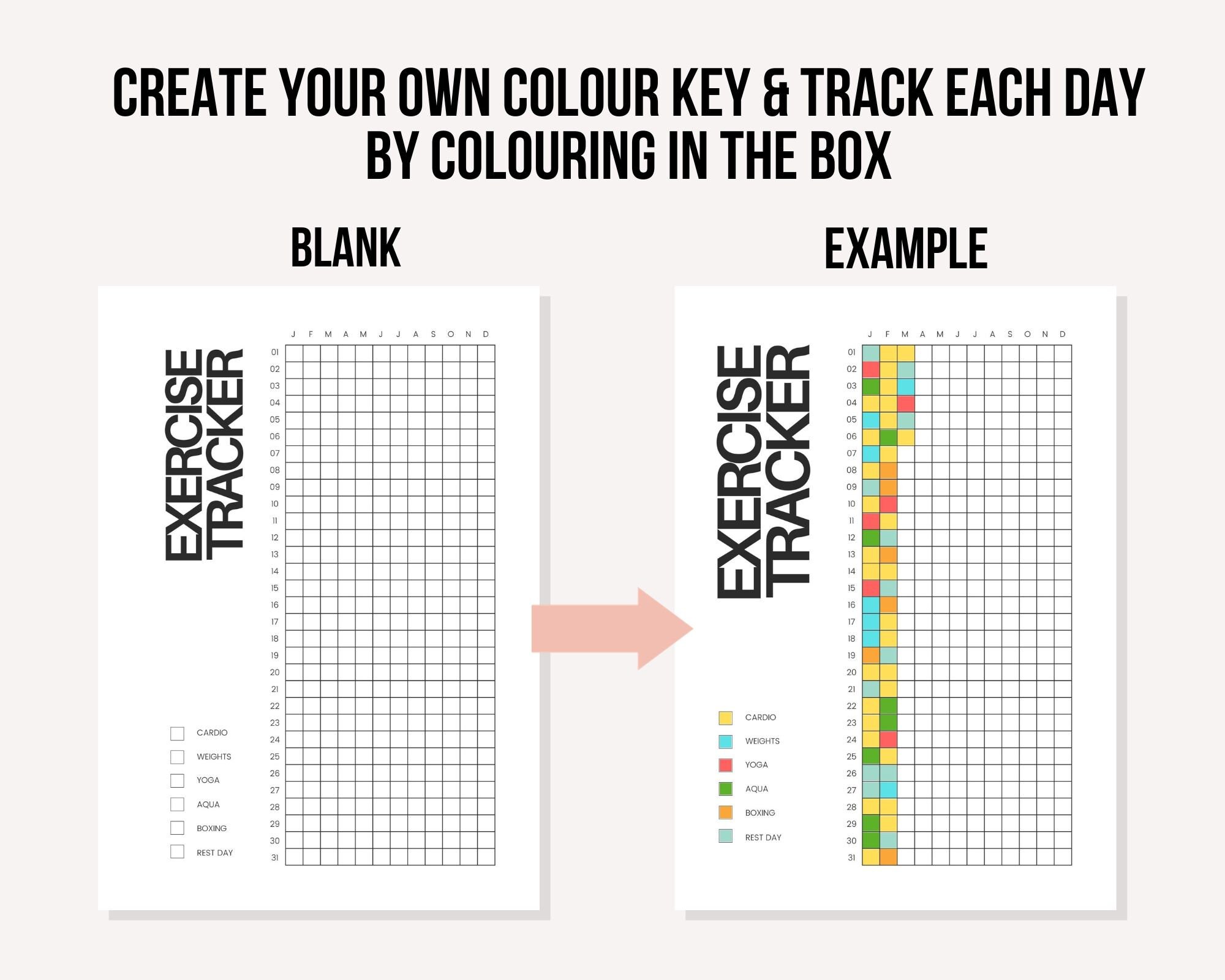 Exercise Tracker Printable Exercise Log, A5 Journal Page, Yearly ...