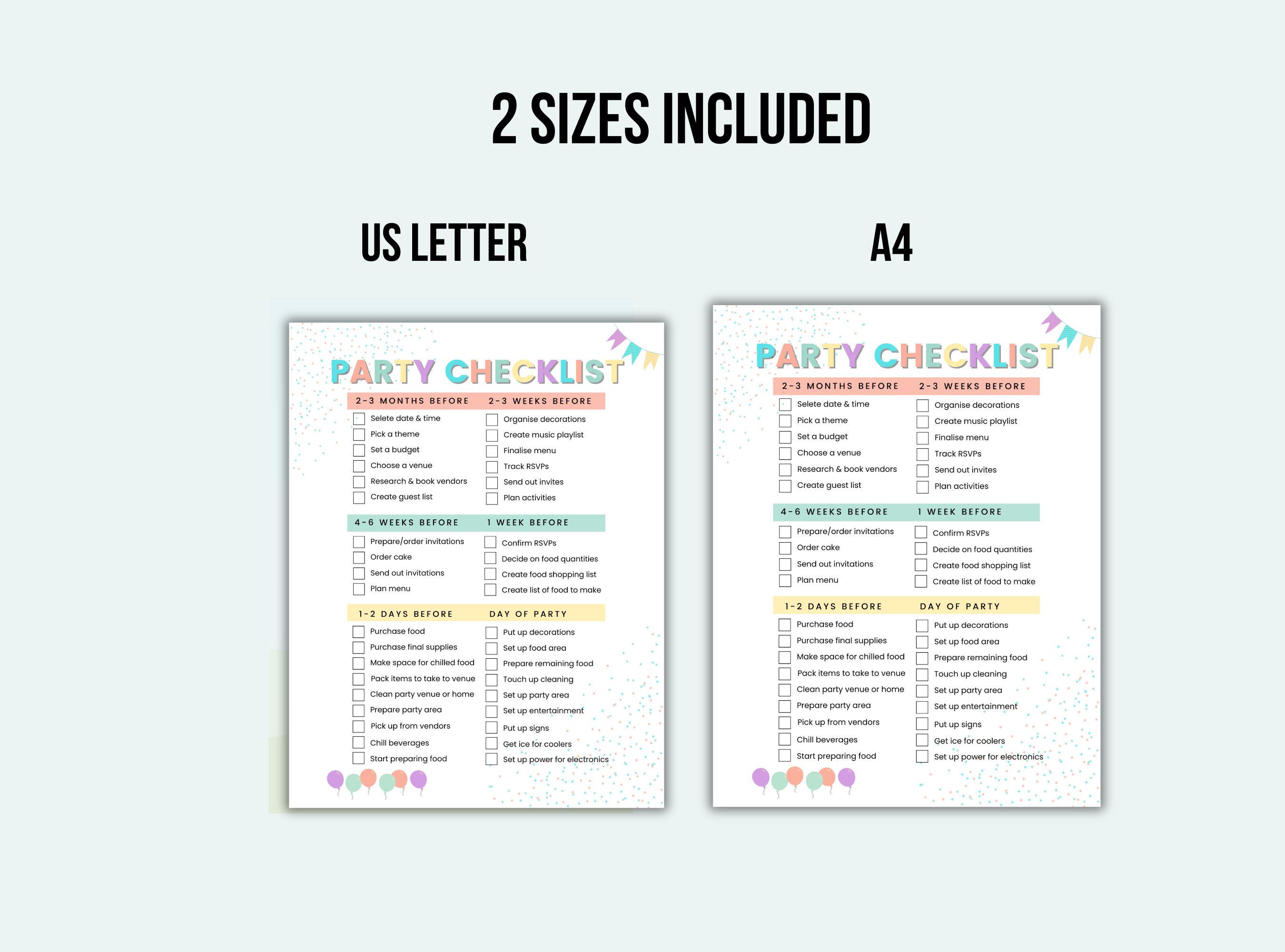Party Checklist PDF Printable Party Planner Printable Event Planner ...