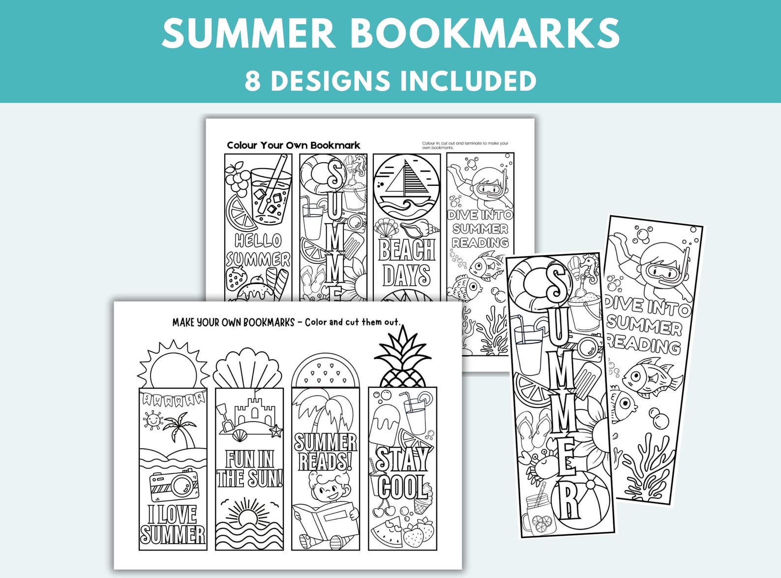 Summer Bookmarks Printable Coloring Bookmarks for Kids Printable Summer ...