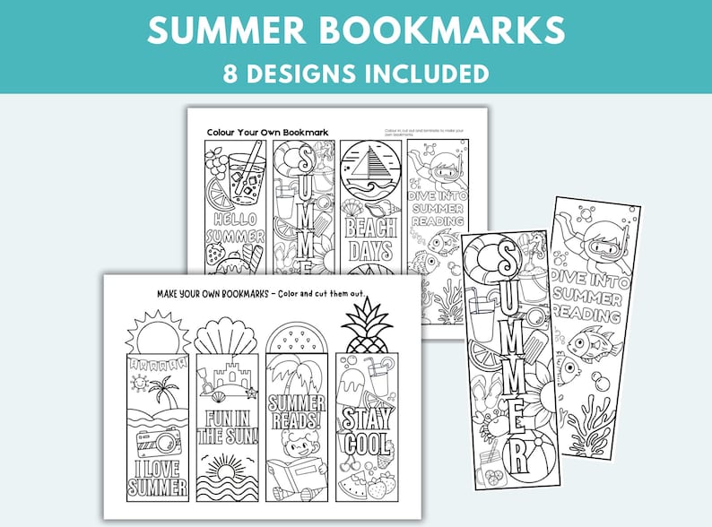 Summer Bookmarks Printable Coloring Bookmarks for Kids Printable Summer ...