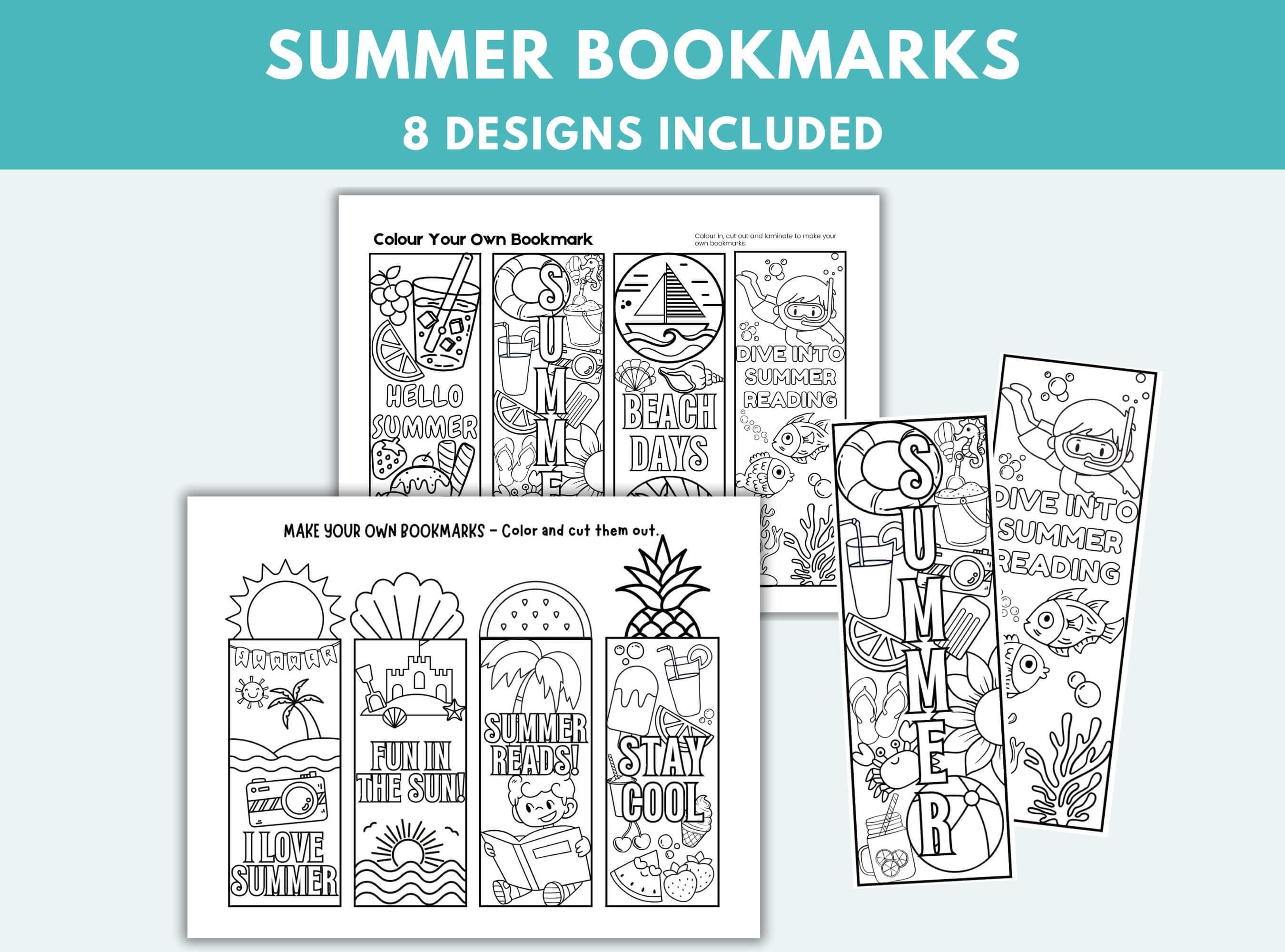 Summer Bookmarks Printable Coloring Bookmarks for Kids Printable Summer ...