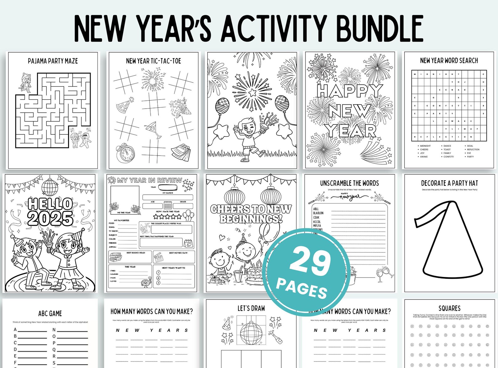 New Years Activity Bundle Printable New Years Eve 2025 Activity Sheet ...