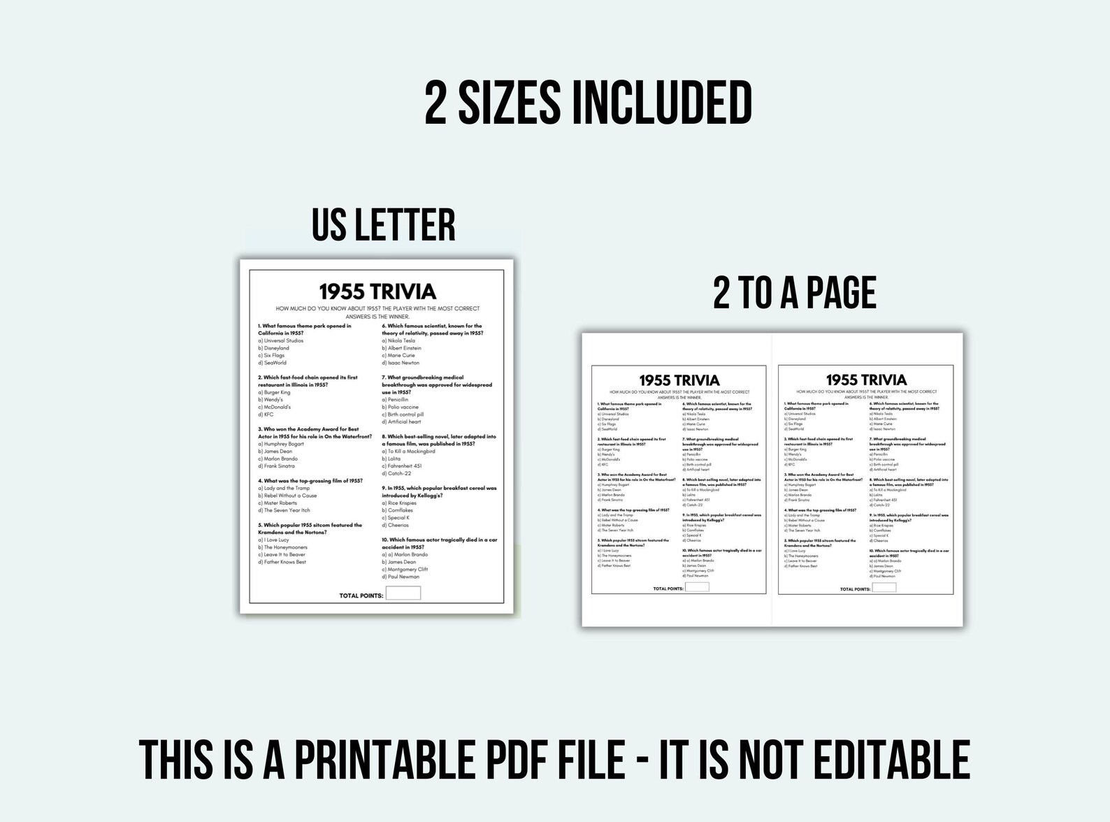1955 Trivia Game Printable 70th Birthday Games Born in 1955 Game ...