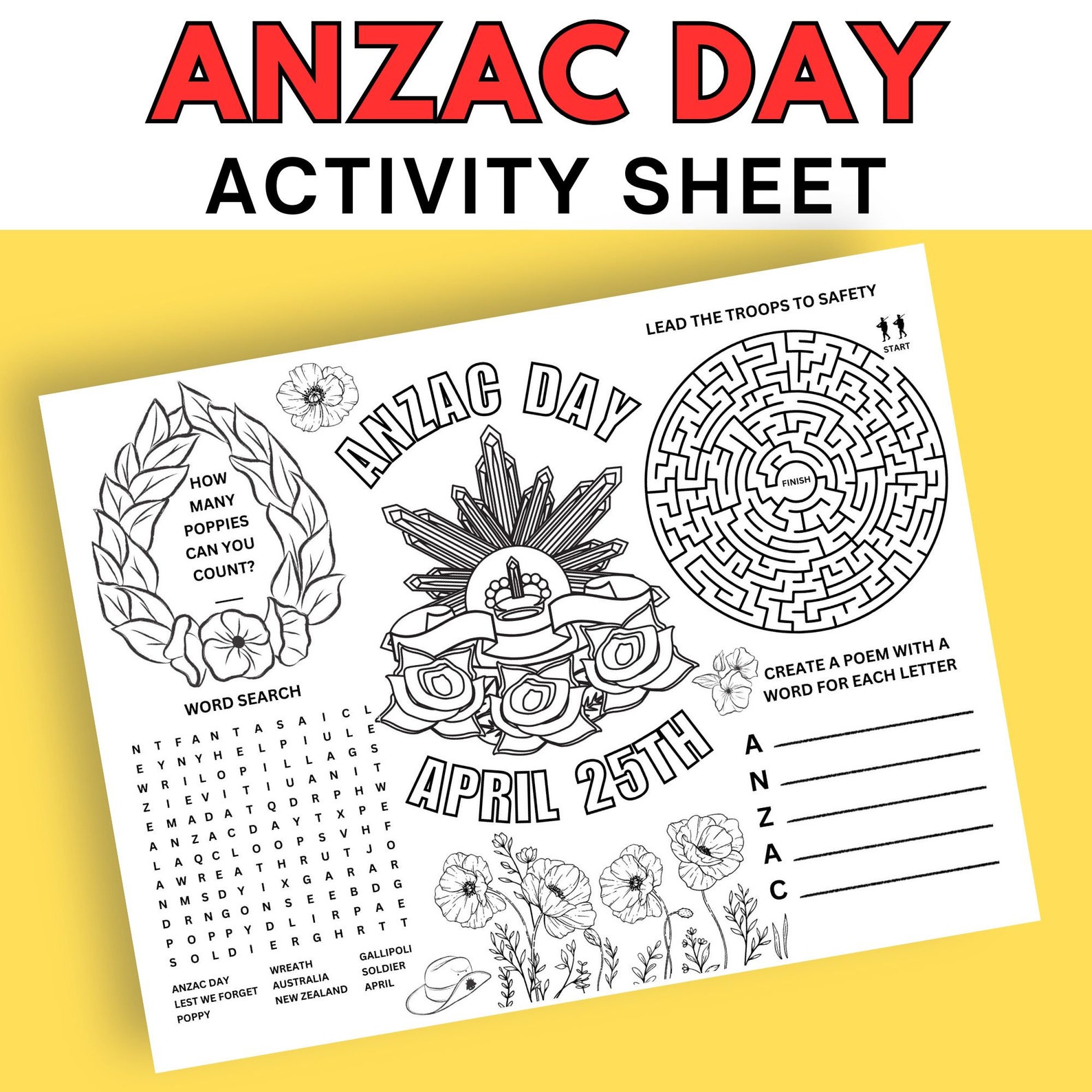 ANZAC Day Activity Sheet Printable ANZAC Day Activities ANZAC Activity ...