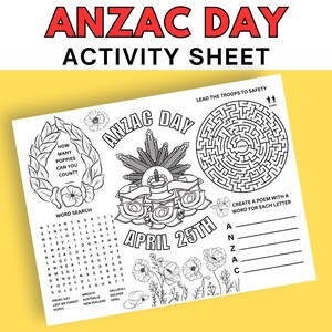 ANZAC Day Activity Sheet Printable ANZAC Day Activities ANZAC Activity ...