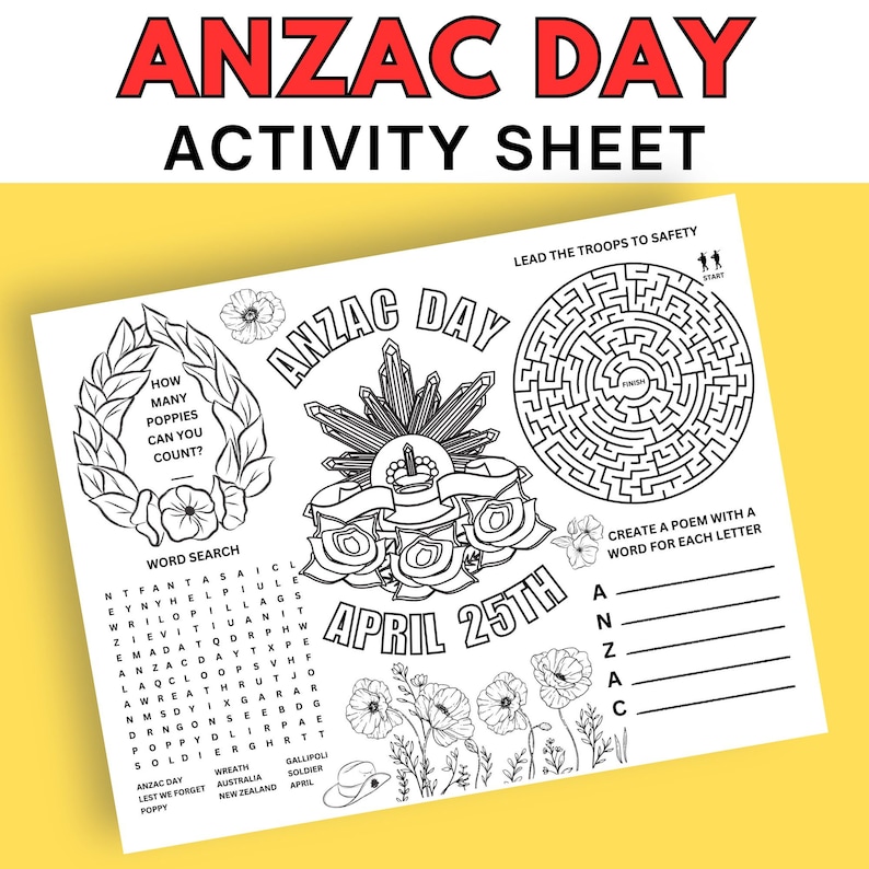 ANZAC Day Activity Sheet Printable ANZAC Day Activities ANZAC Activity ...