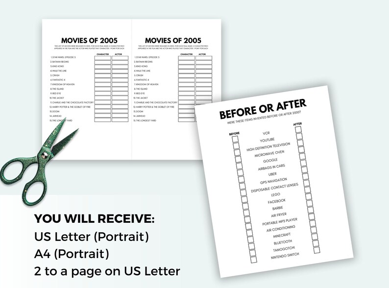 20th Birthday Games Printable Born in 2005 Games Born in 2005 Birthday ...