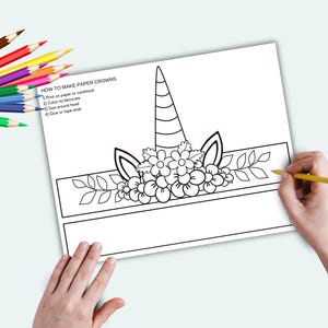 Unicorn Paper Crown Printable Unicorn Crown Unicorn Horn Coloring ...