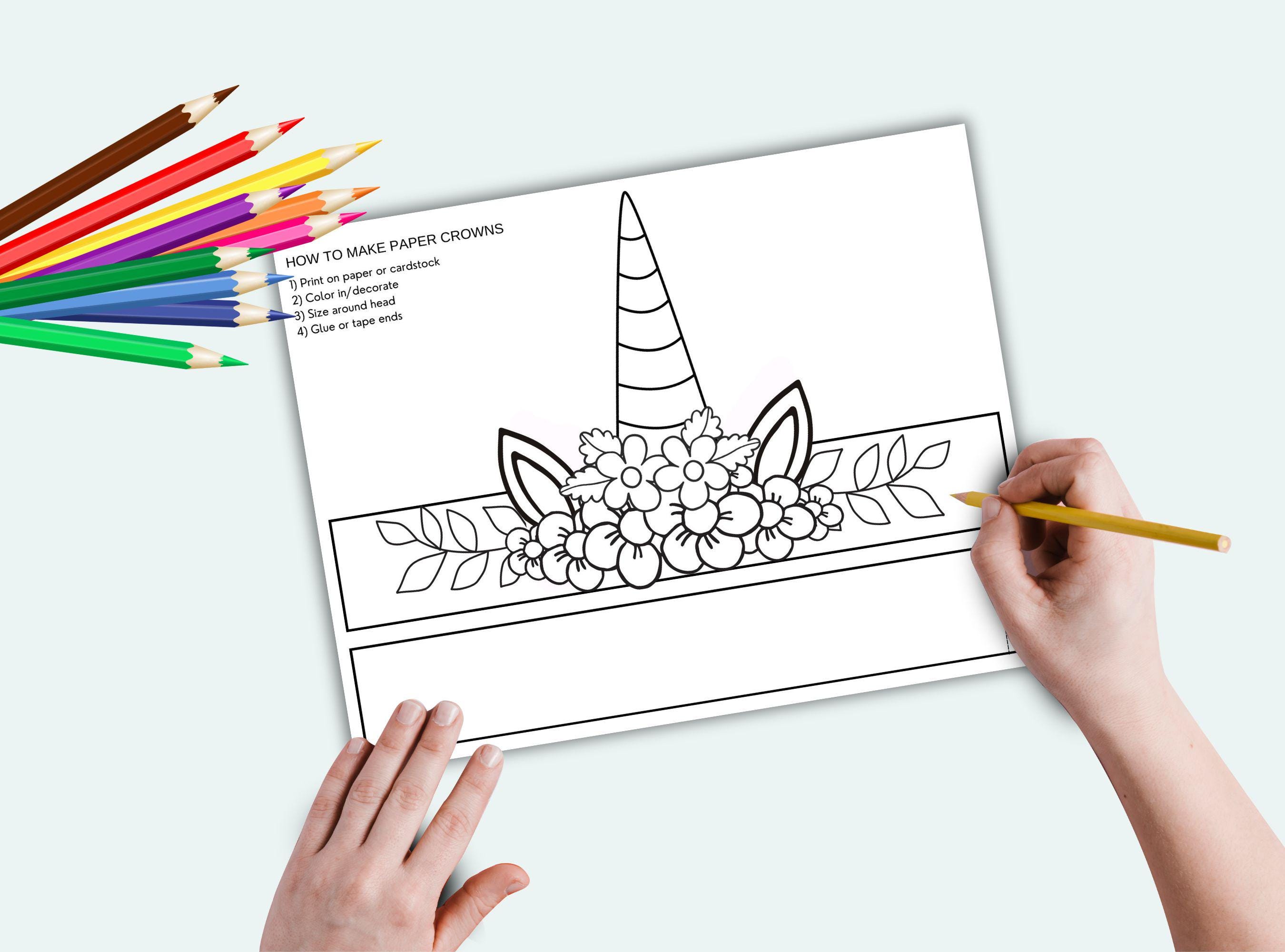 Unicorn Paper Crown Printable Unicorn Crown Unicorn Horn Coloring ...