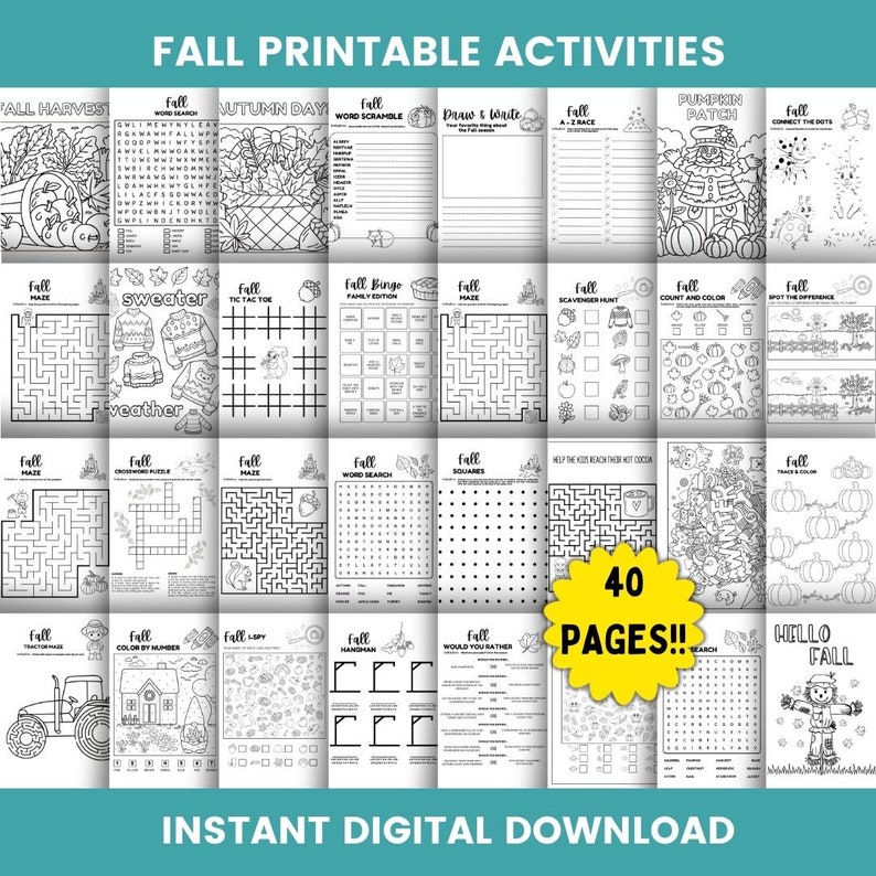 Fall Activity Bundle Printable Fall Kids Activities Autumn Activities ...