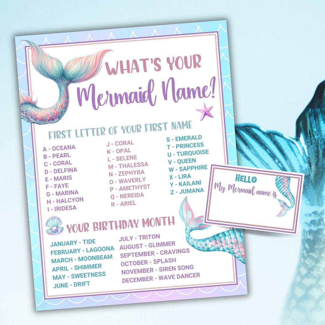 What's Your Mermaid Name Party Game Printable Mermaid Game Mermaid Name ...
