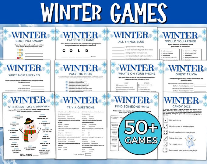 Winter Games Bundle Winter Party Games for Kids Winter Family Games ...