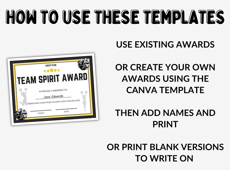 Editable Cheerleader Award Certificates Cheer Team Awards End of Season ...